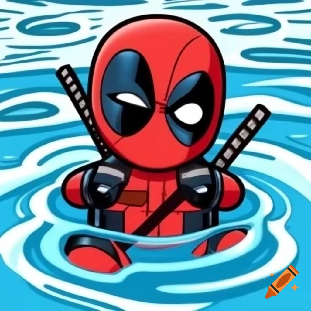 Deadpool character in a pool, Scribblenauts Unlimited art style on Craiyon
