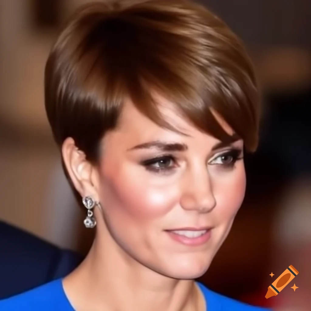 Catherine Middleton with bold short pixie cut hairstyle on Craiyon