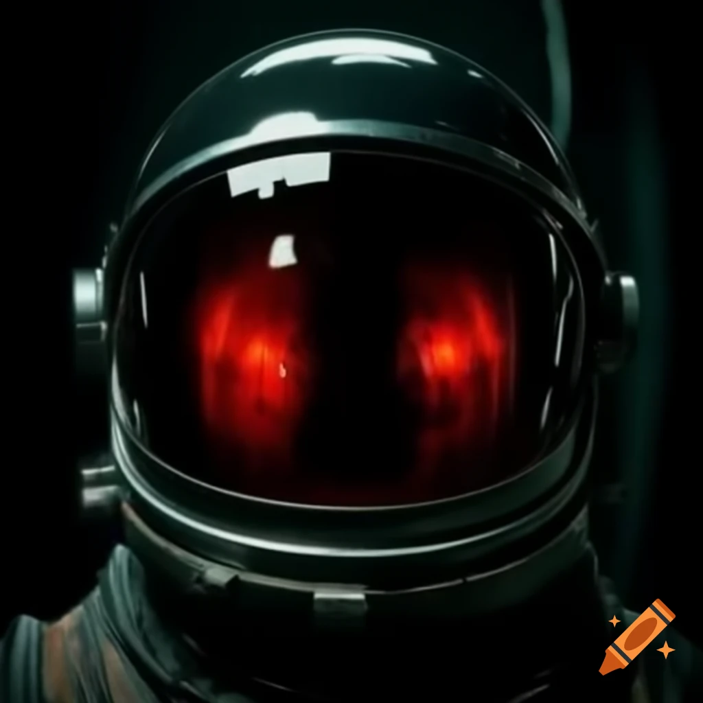 Black astronaut helmet with glowing red eyes, inspired by romanticism ...