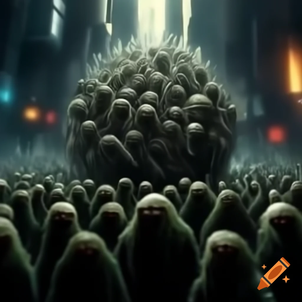 Tangled up zombies in dark futuristic city on Craiyon