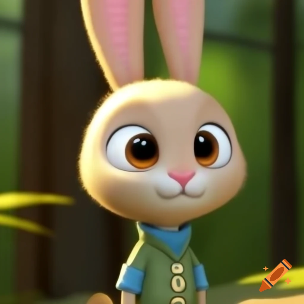 Cartoon cute rabbit in explorer's tunic and scarf in forest on Craiyon