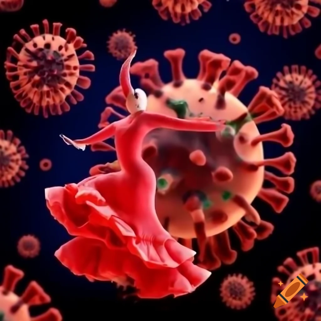 Cartoonish depiction of covid virus dancing flamenco on Craiyon