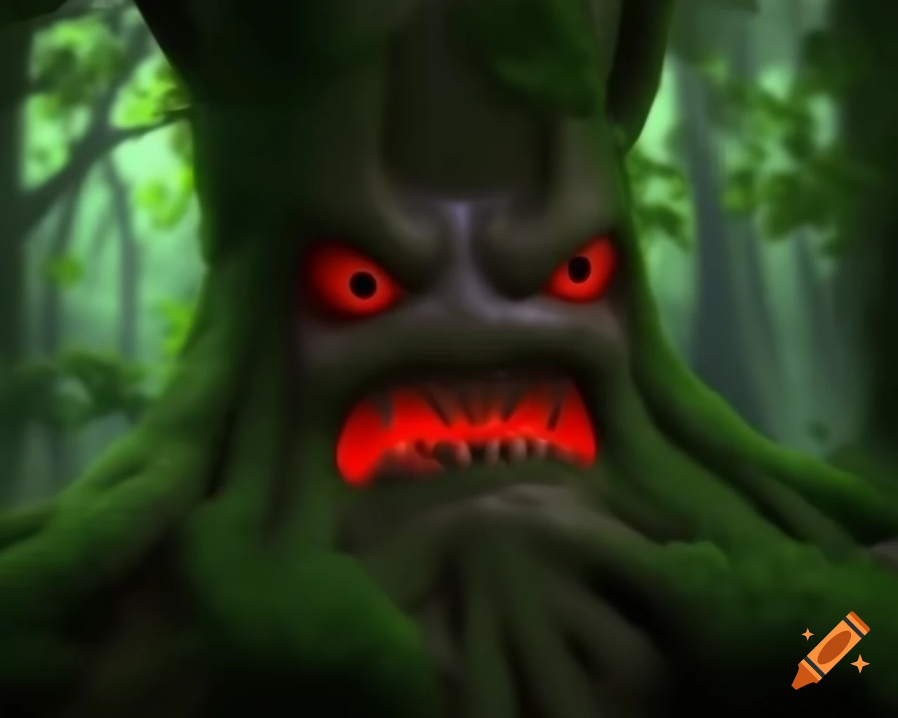 Creepy 3D CGI anime fantasy artwork of tree face with bark texture and ...