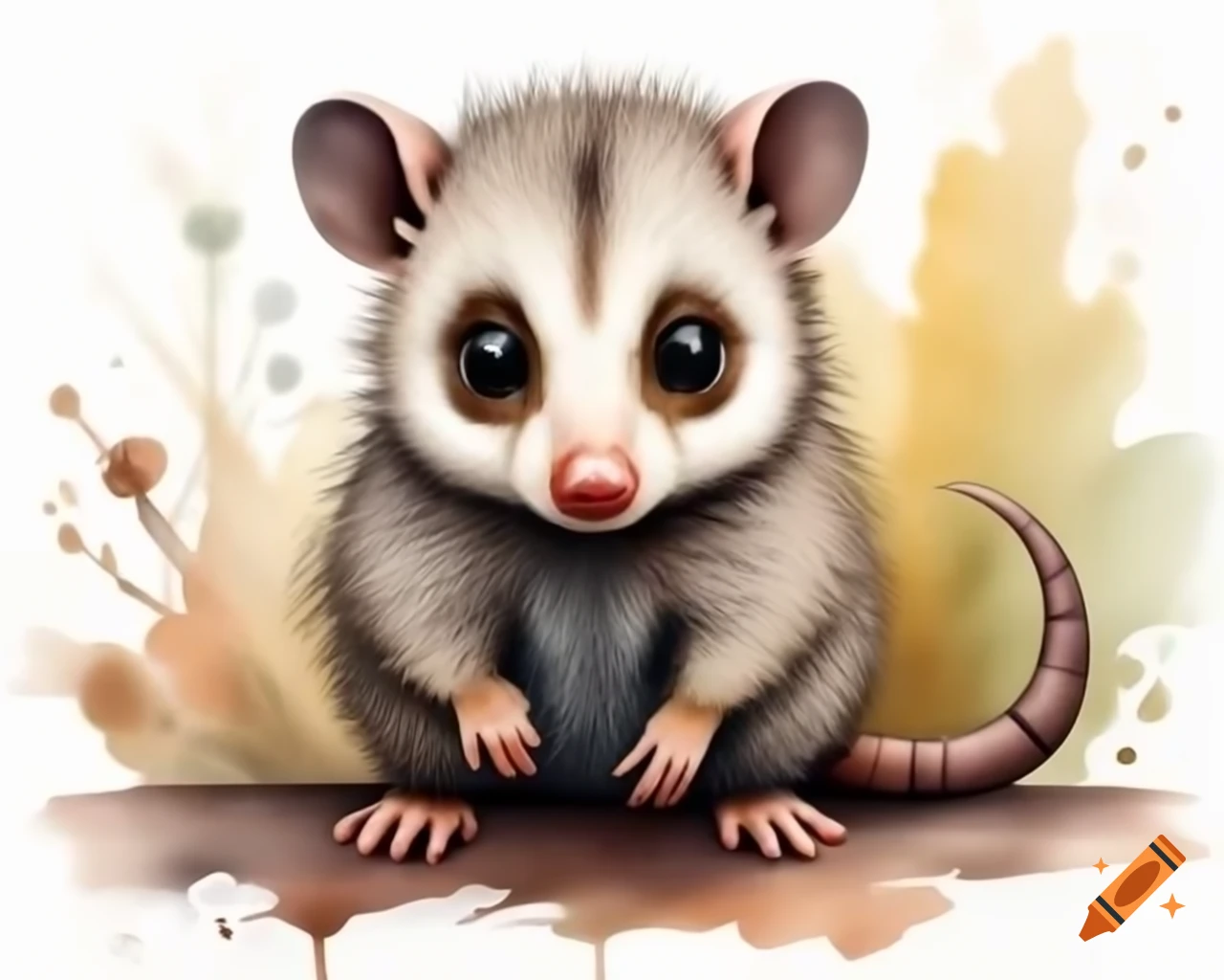 Gum nut baby possum in watercolor shades of brown and gold, cartoon ...
