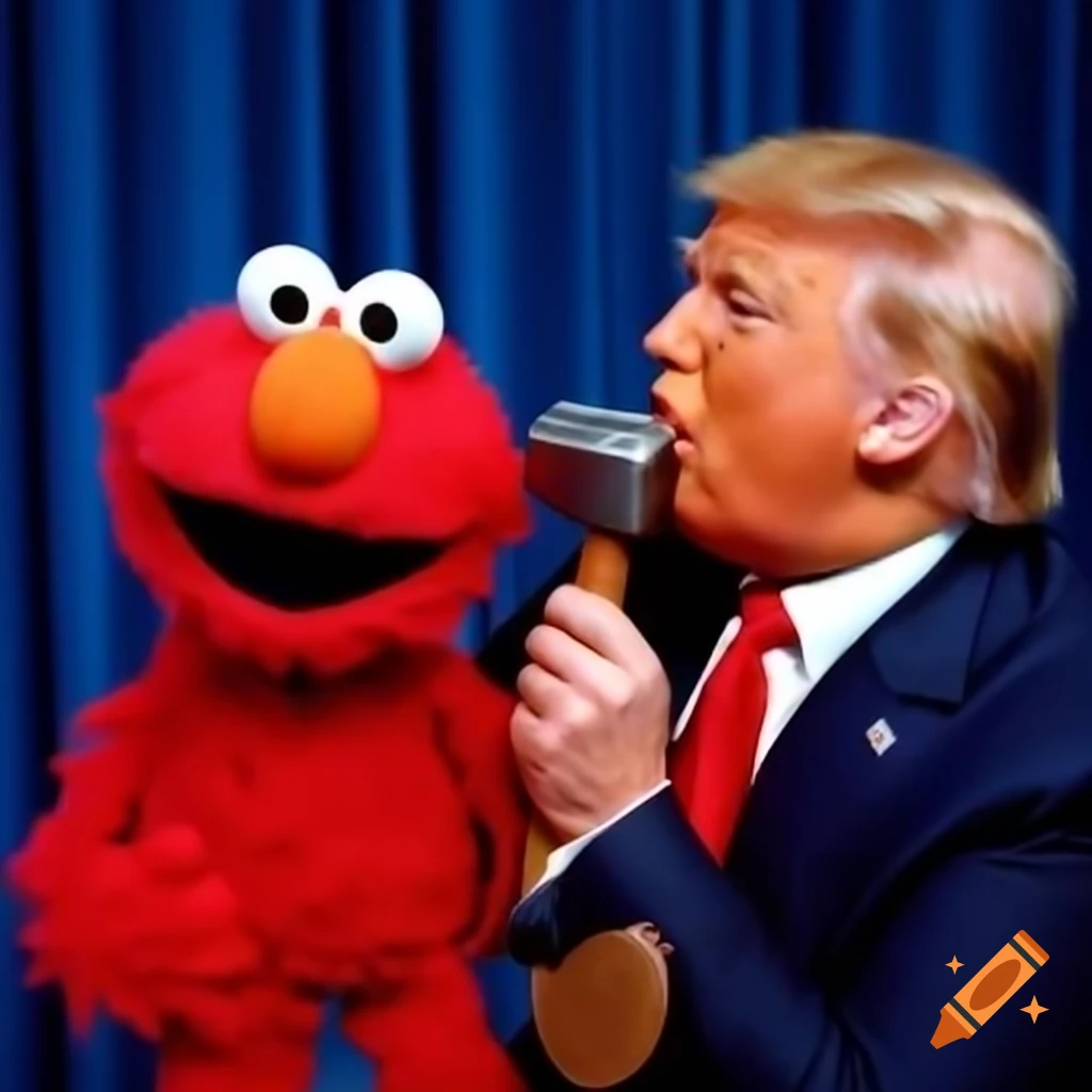 Elmo screaming against a colorful sunrise sky, digital art. on Craiyon