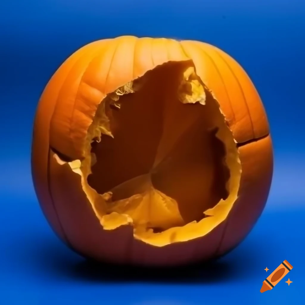Cracked pumpkin against blue background on Craiyon