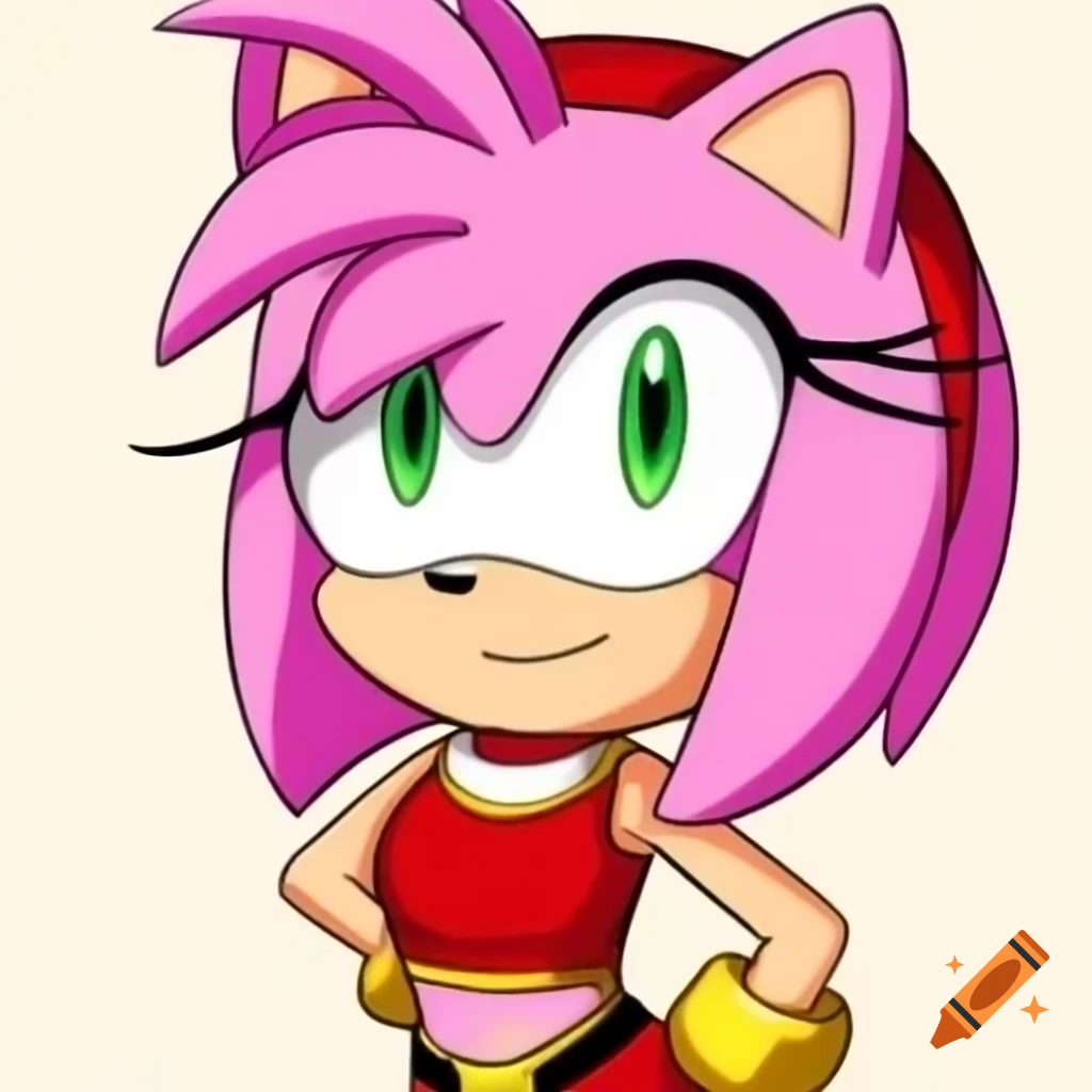Amy Rose with bubble stuck on her head, looking panicked on Craiyon