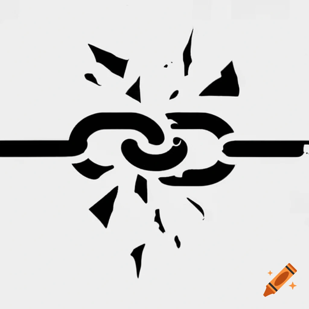 Black and white symbol of broken chains on Craiyon