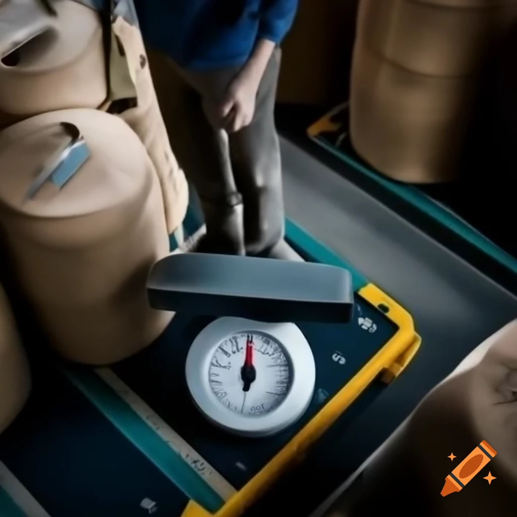 Worker weighing materials with analog scale on Craiyon