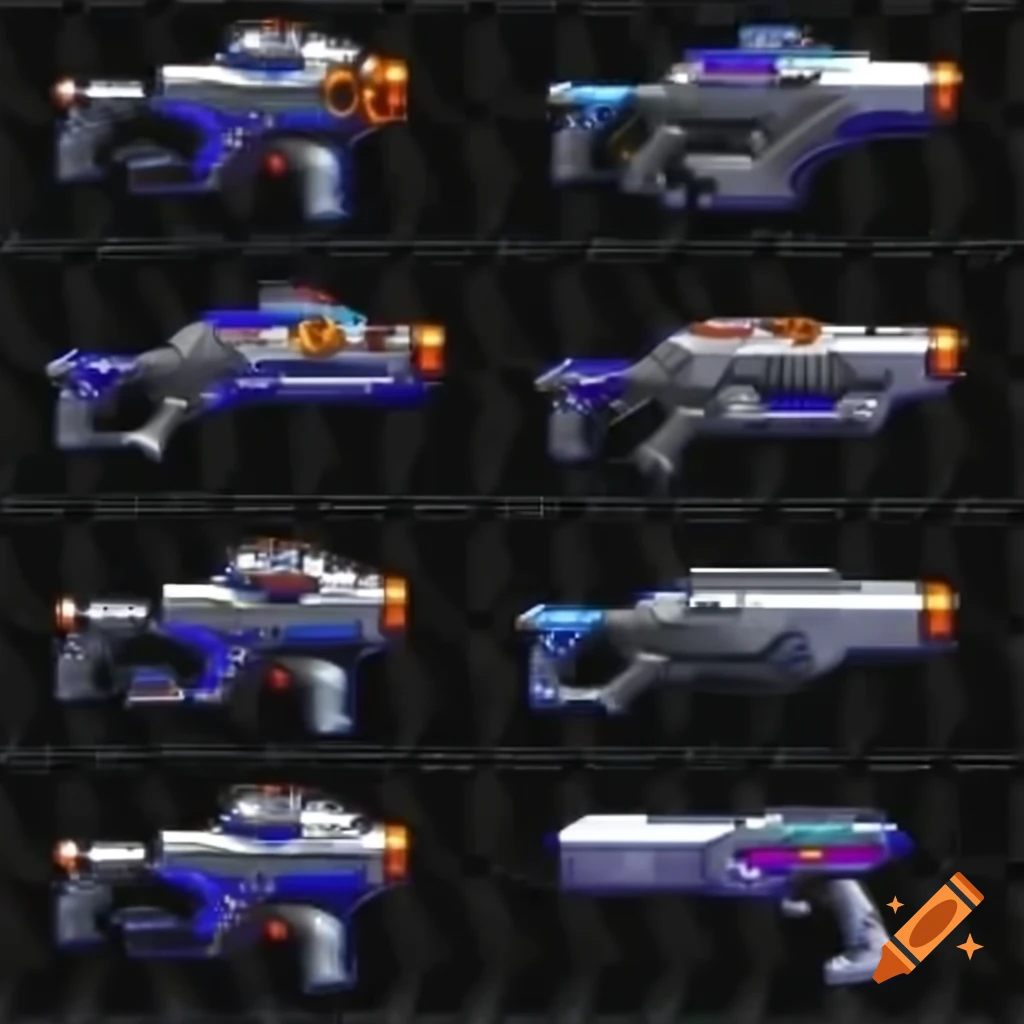 Collection of futuristic crystal guns with transparent background on ...