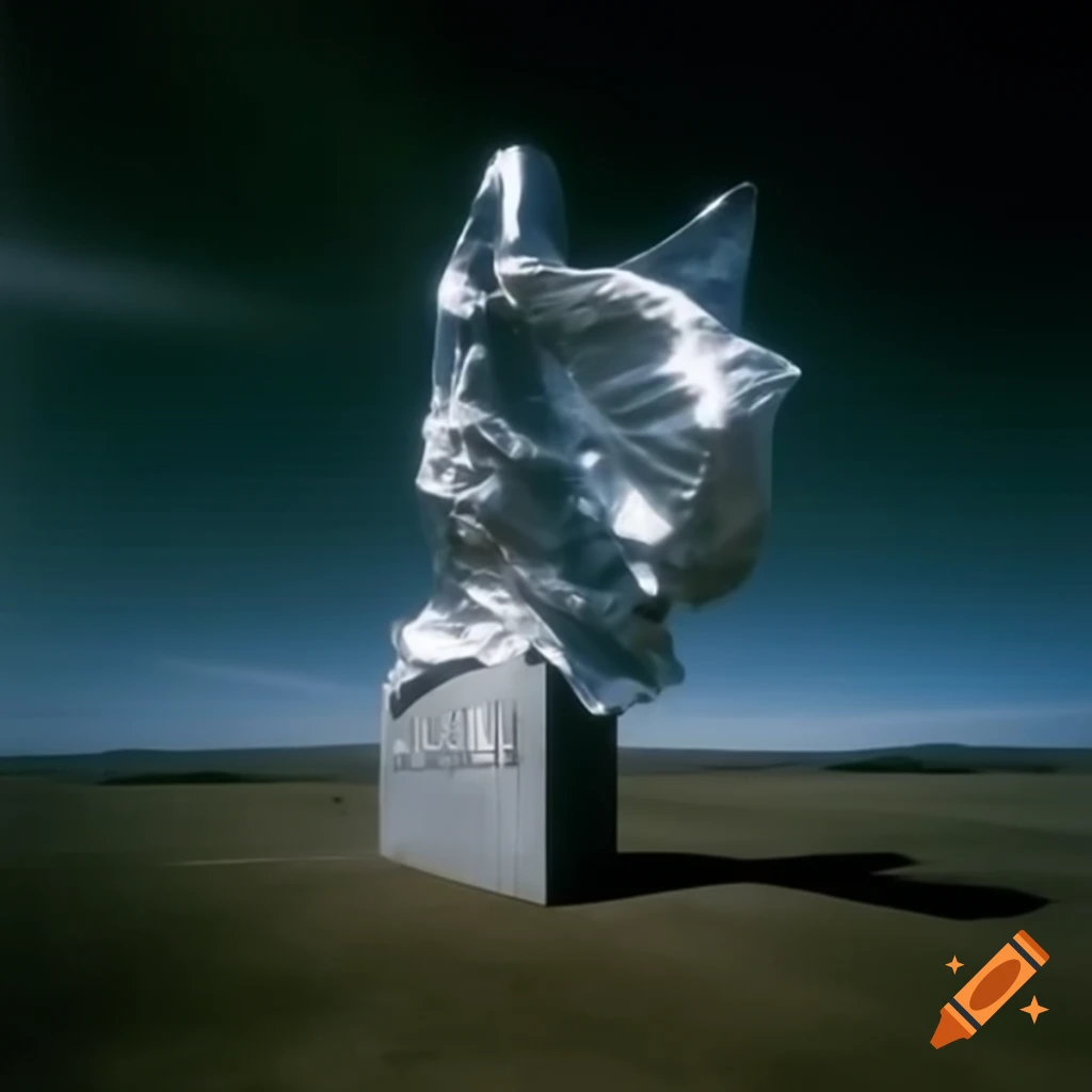 Pop surreal photography featuring silver statue from 2000s on Craiyon