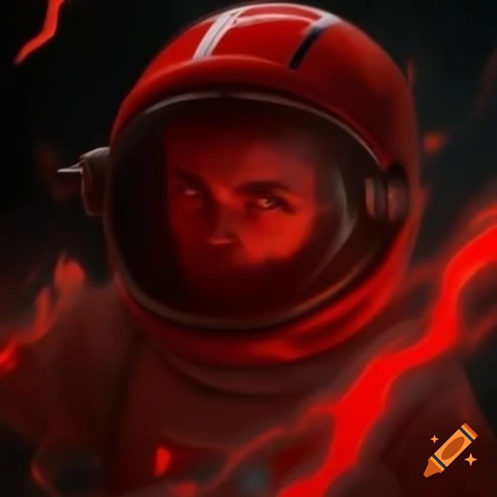 Astronaut soaring through space with fierce red eyes on Craiyon