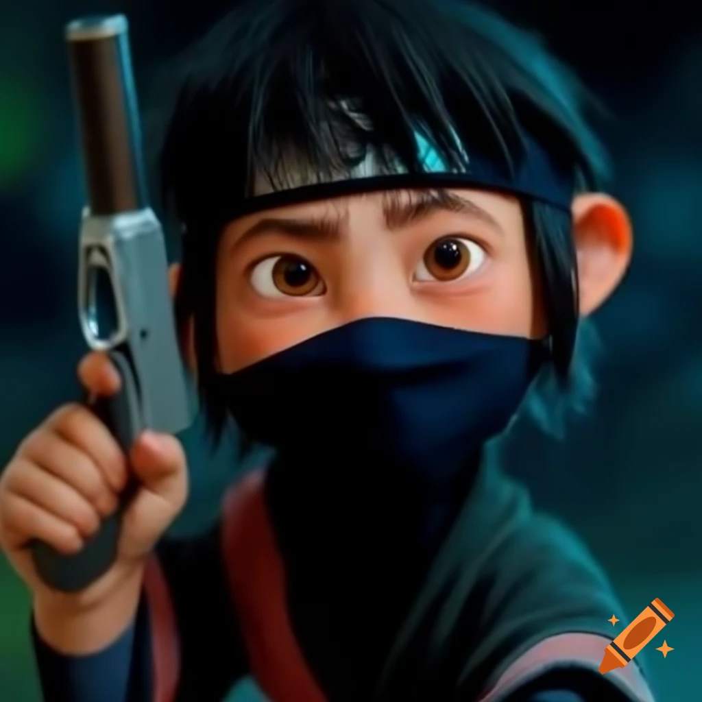 Ninja boy character holding a gun, high definition avatar on Craiyon
