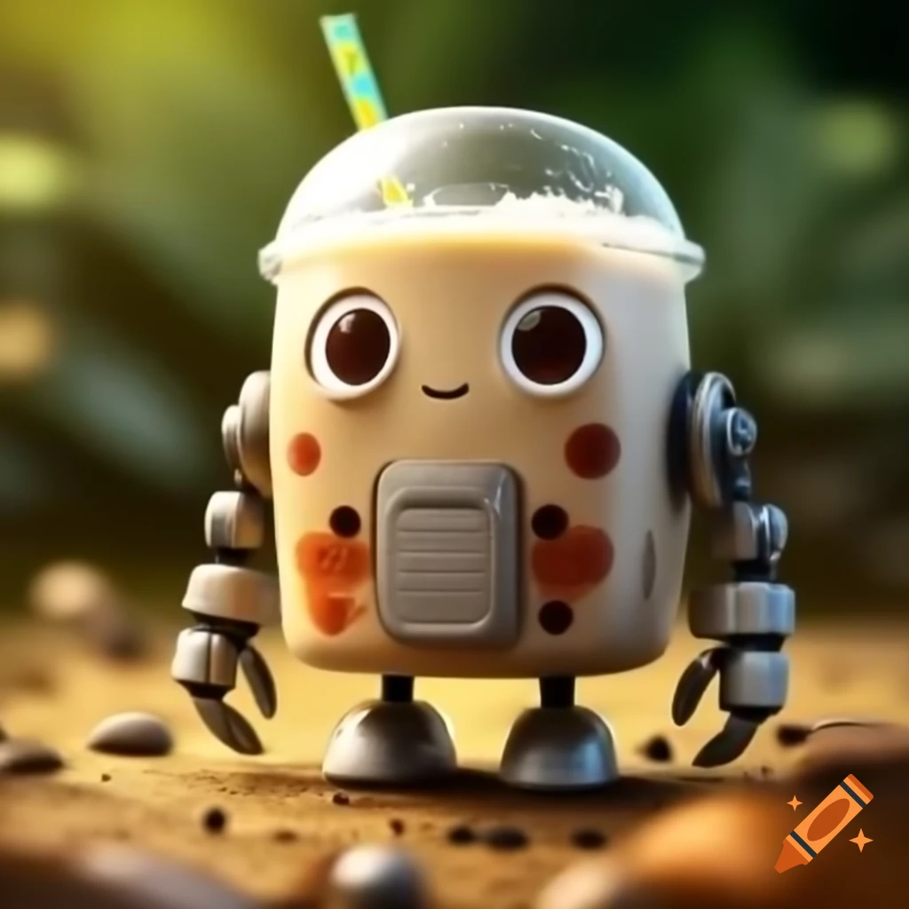 Charming robot with boba exterior and big eyes, ready for an outing on Craiyon