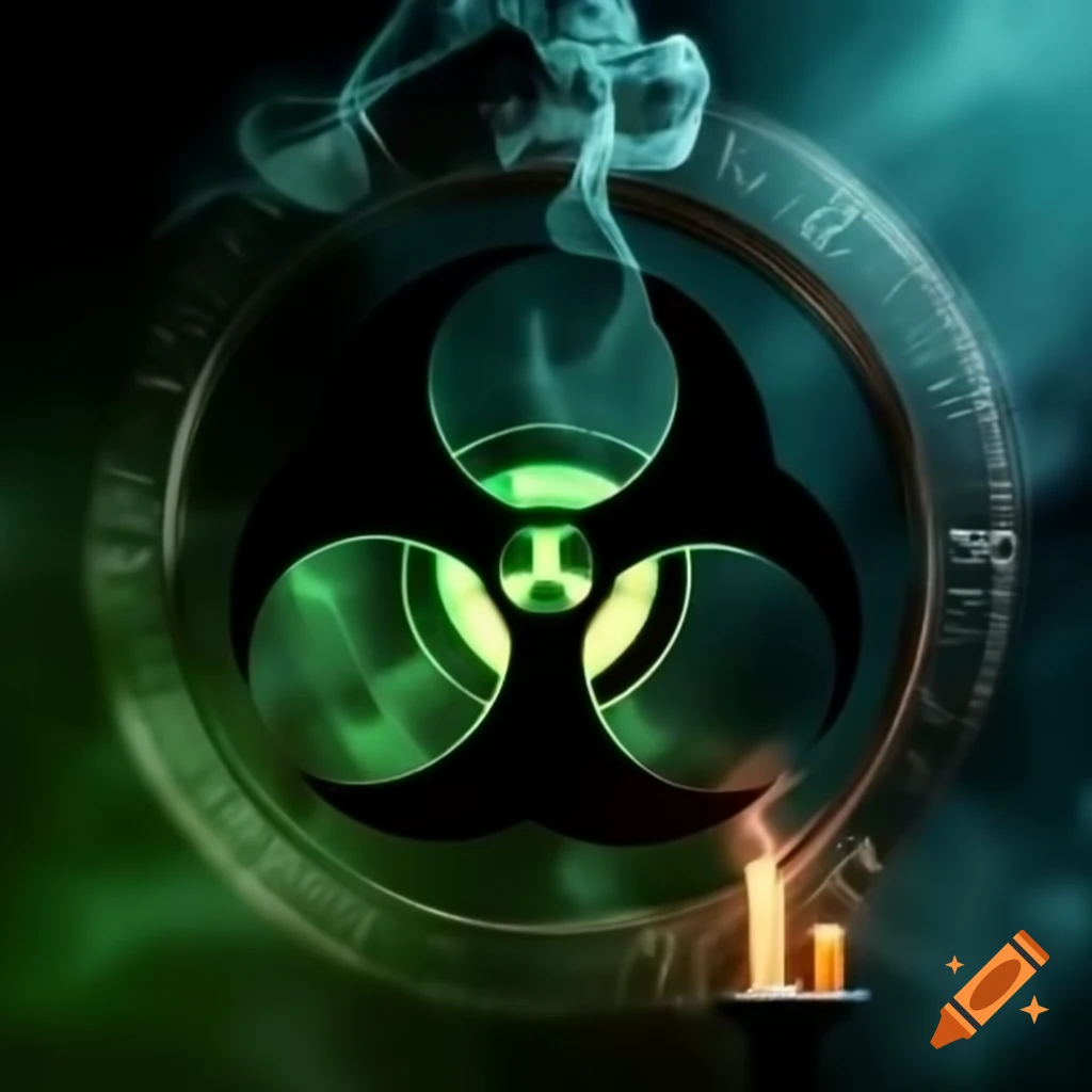Biohazard sign with smoke from magic lamp in mystical setting on Craiyon