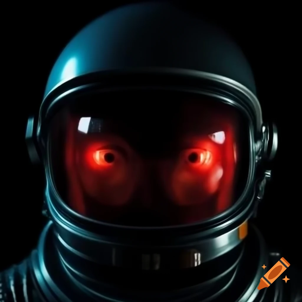 Black astronaut helmet with glowing red eyes, inspired by romanticism ...