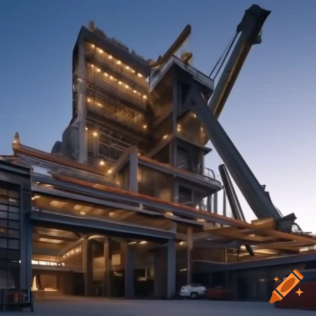 Large factory building with imposing structure on Craiyon