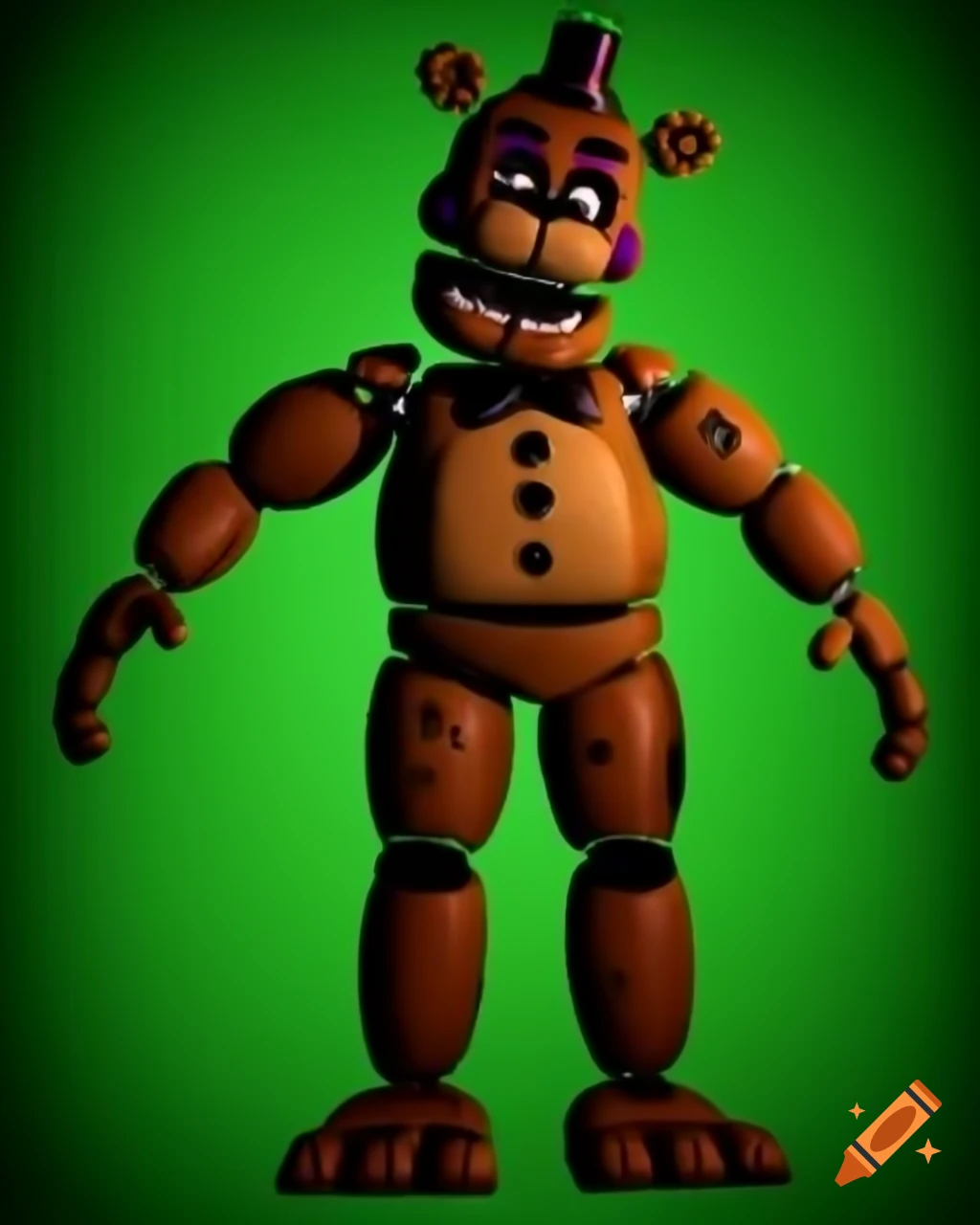 Freddy Fazbear T-posing in full body against green screen, high resolution on Craiyon