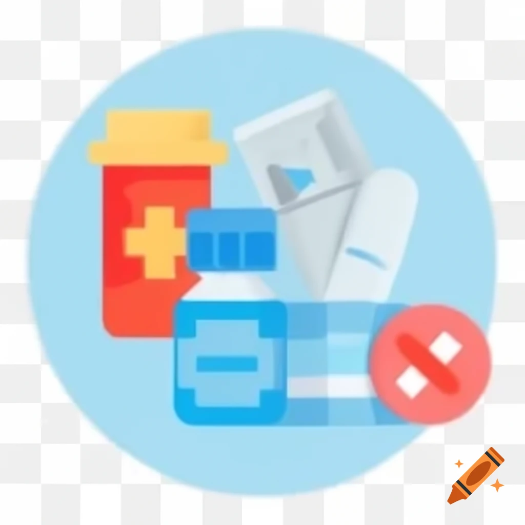 Various medications including pills and bottles on transparent ...