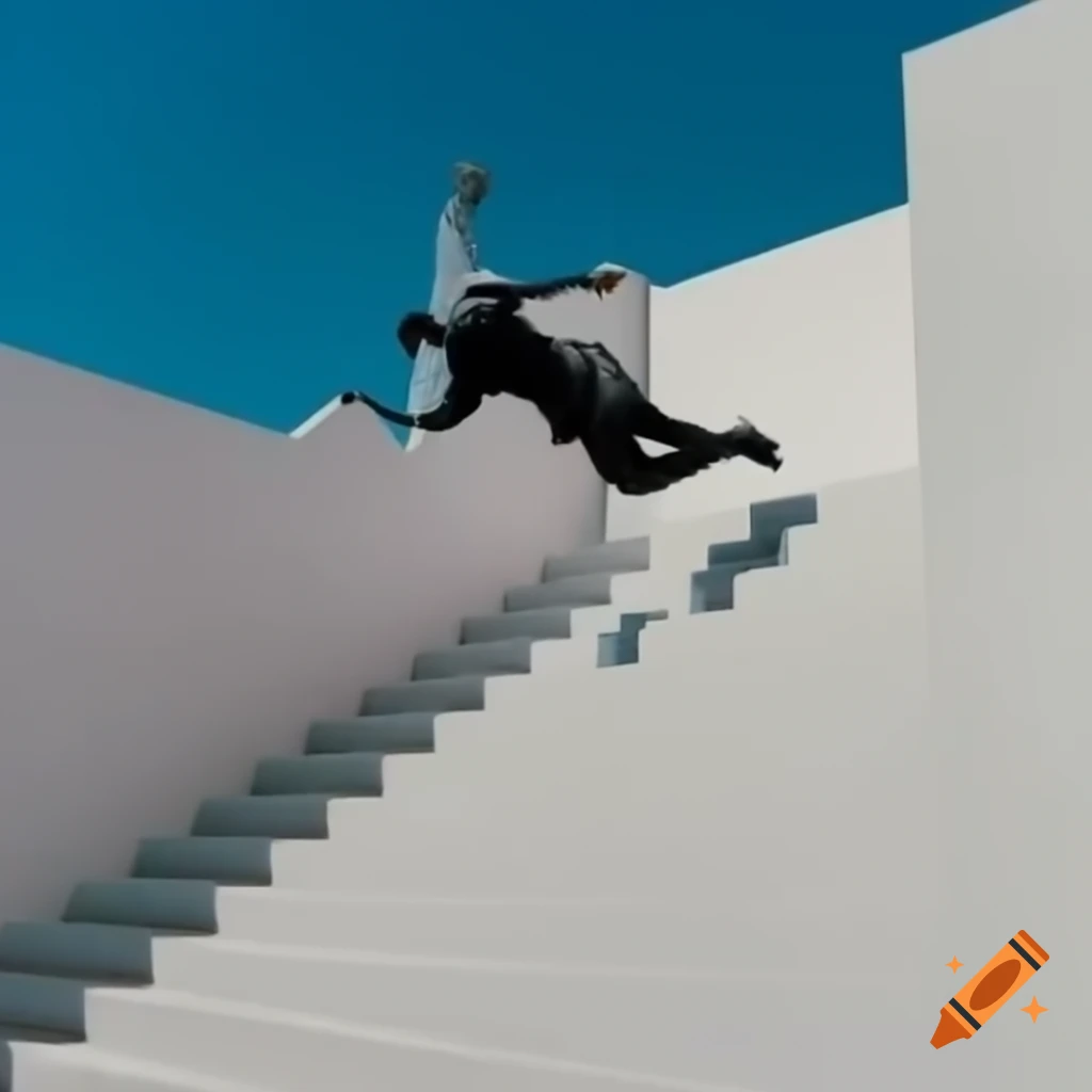 Eminem depicted as falling down stairs in 2024 on Craiyon
