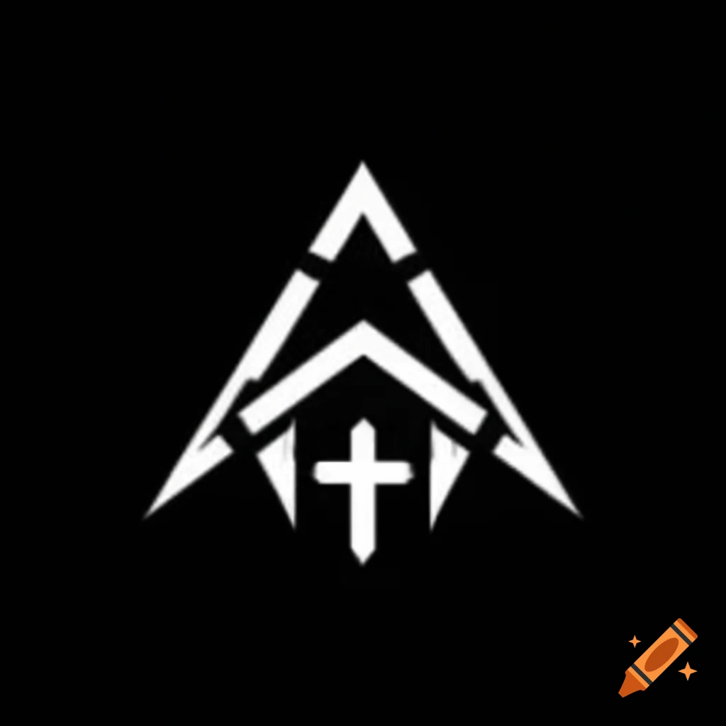 Minimalistic geometric logo featuring church and sword with orcish ...