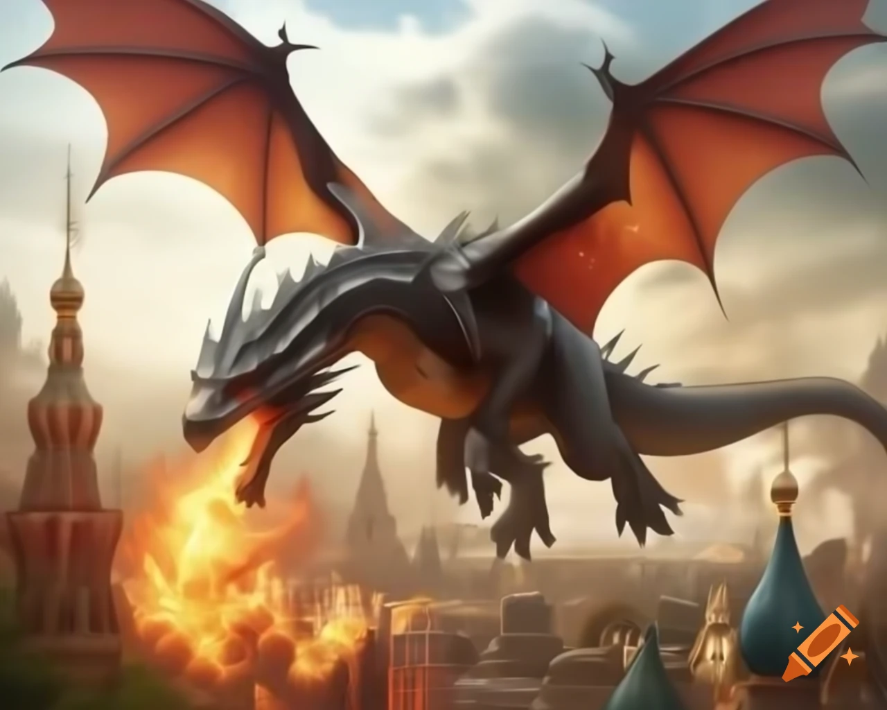 Detailed dragon flying at night with shimmering scales and glowing eyes ...