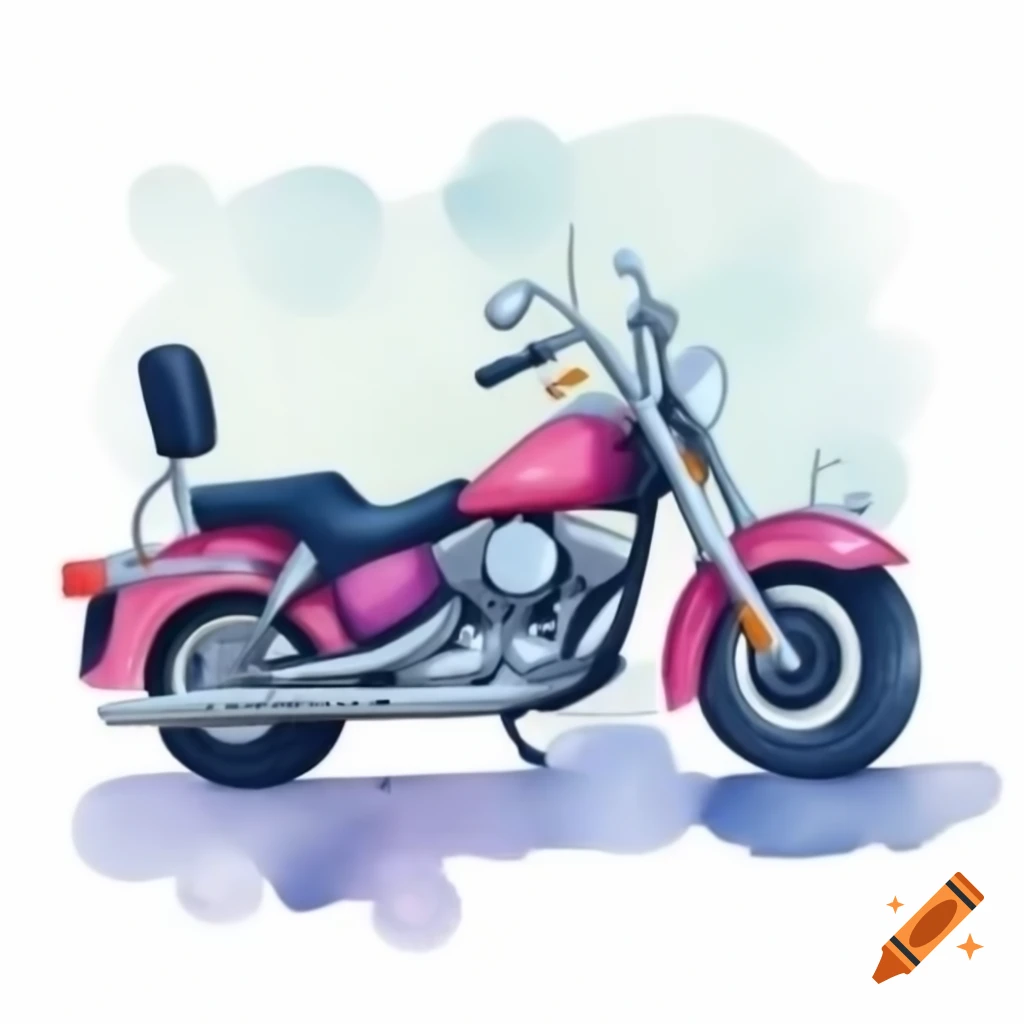 Cartoon-style motorcycle illustration on white background, watercolor ...