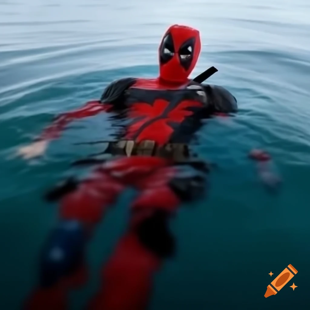 Deadpool character swimming across the english channel on Craiyon