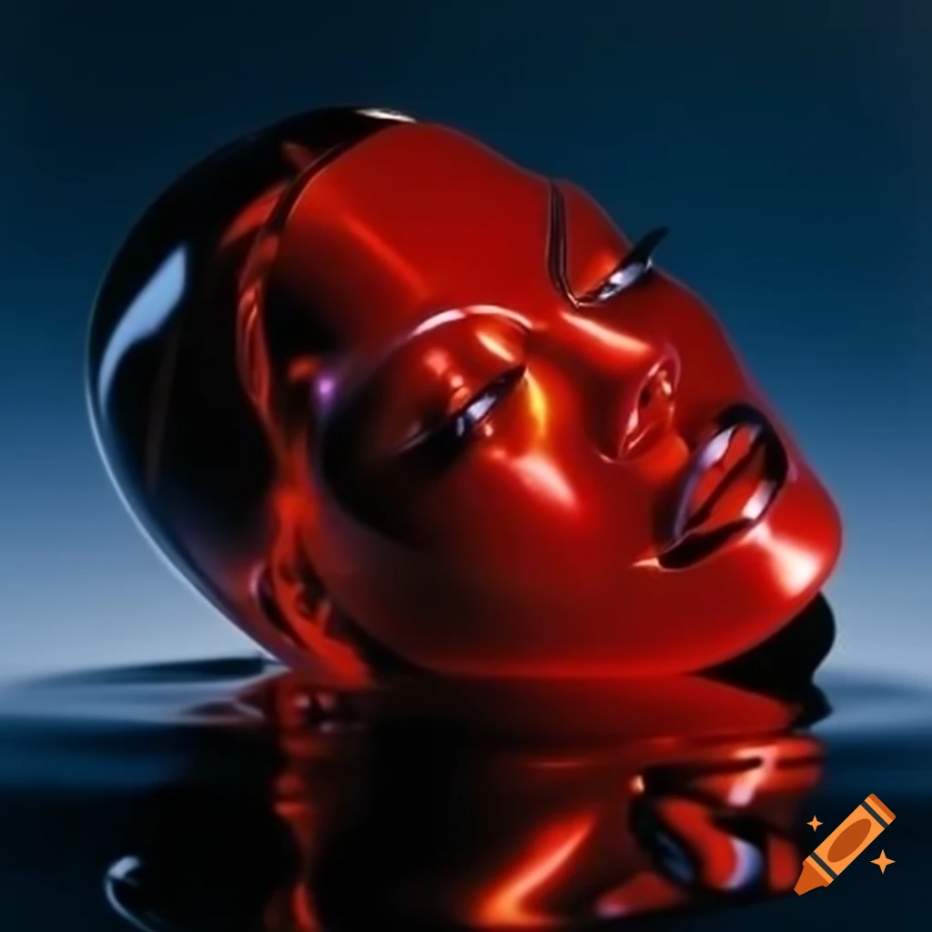 Pop surreal photography featuring iridescent red glass statue on Craiyon