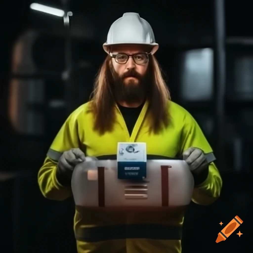 Adult male safety worker in high visibility clothing with first aid kit ...