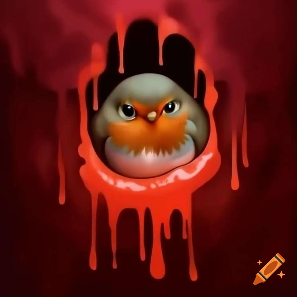 Robin nesting in vibrant red tunnel with dripping effects on Craiyon