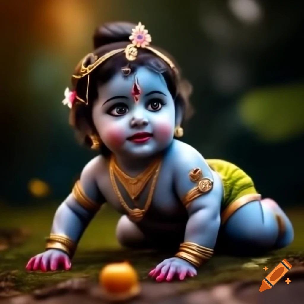 Hyperrealistic full-body portrait of baby Radha displaying innocence ...