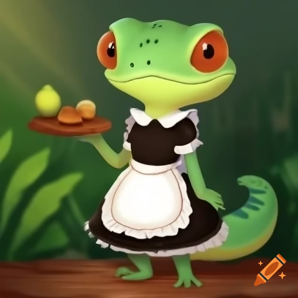 Lizard character dressed as a maid on Craiyon