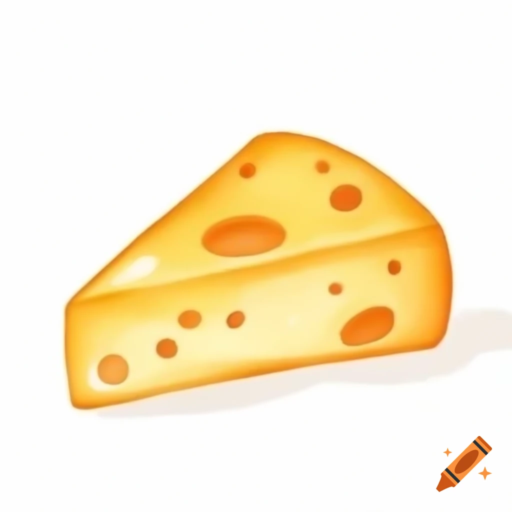 Cartoon cheese wedge on white background, watercolor style on Craiyon