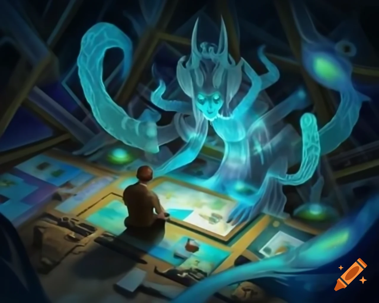 Large inflatable anthro bee with red glowing eyes in padded cell with ...