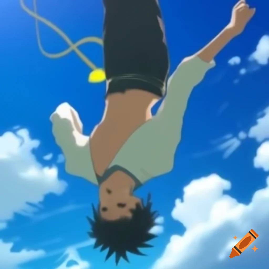 Cinematic anime scene of man reaching for woman in colorful sky on Craiyon