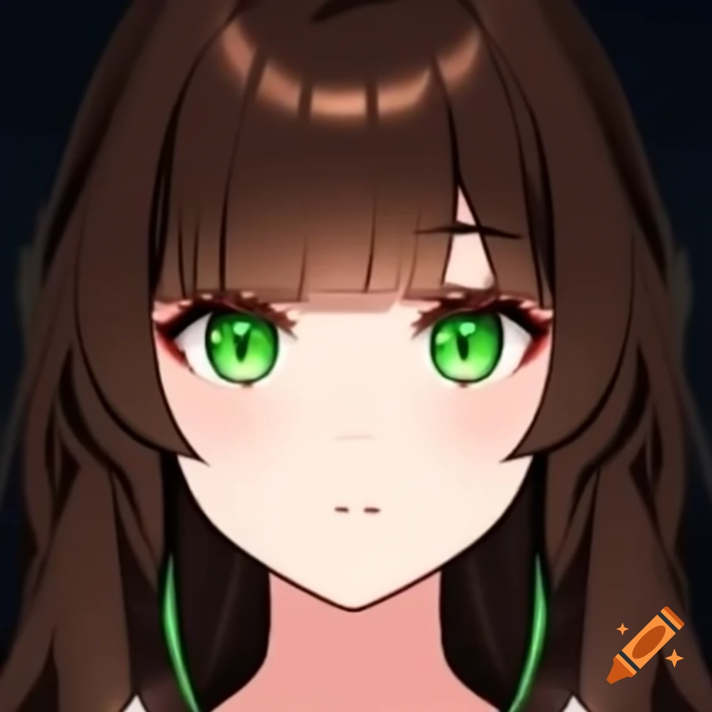 Anime gamer girl icon with brown hair and green eyes on Craiyon
