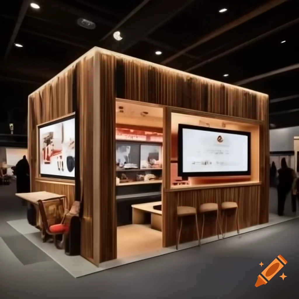 Exhibition booth design for stone exhibition with yellow lights and ...