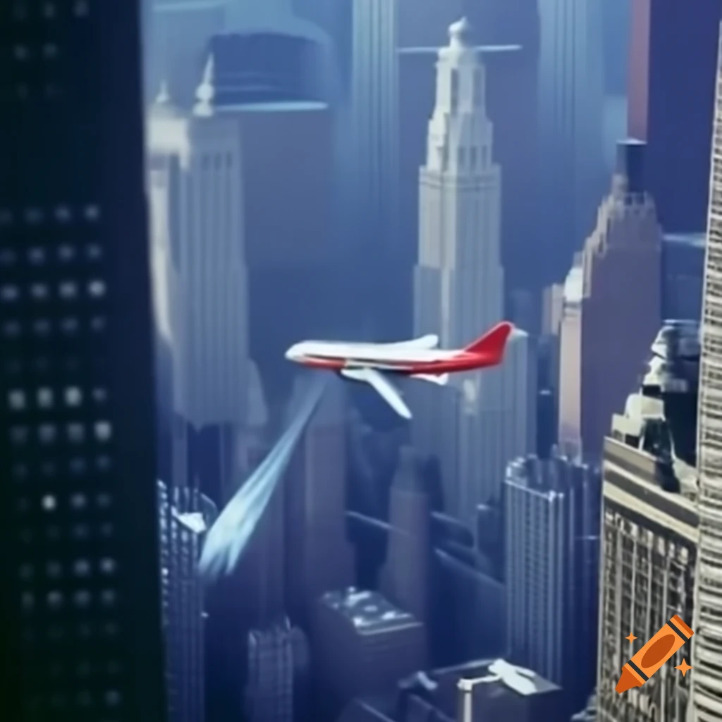 Sci-fi scene of combine forces flying a plane over new york city on Craiyon