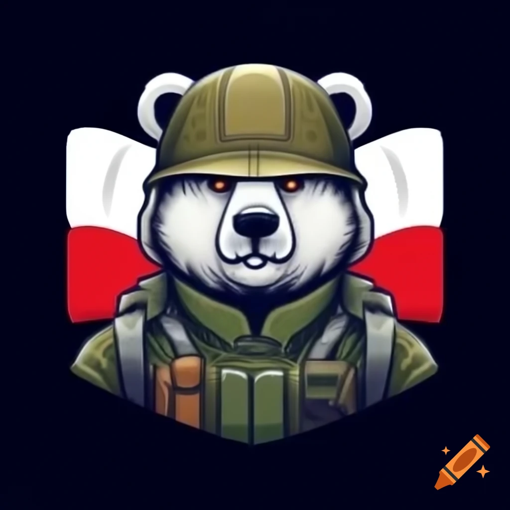 White bear in ww2 helmet with polish flag background, logo design on ...