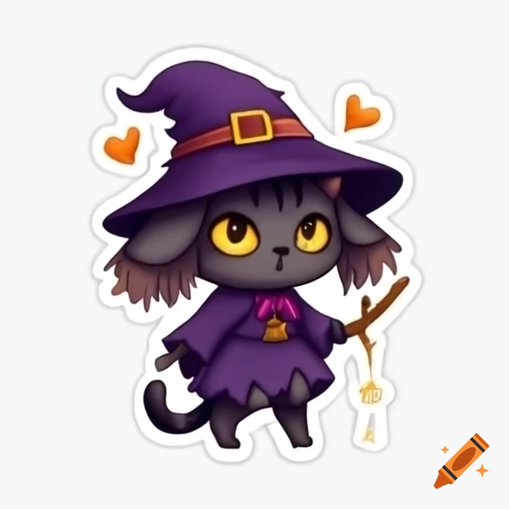 Chibi witch cat sticker design on Craiyon