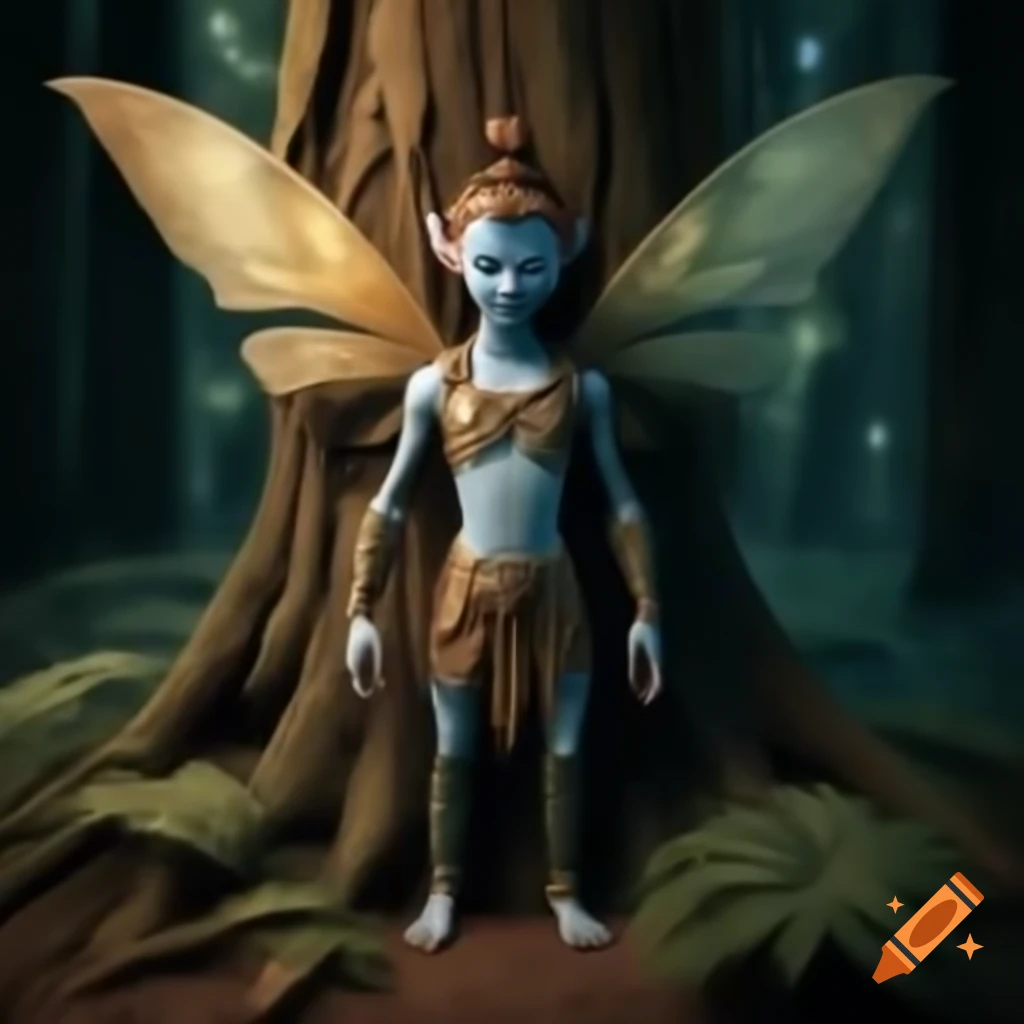 Photorealistic 3d render of a fairy next to a tree in a forest on Craiyon