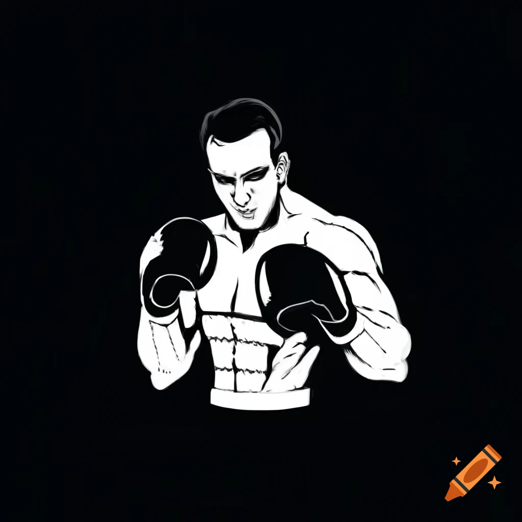Boxer poised for knockout punch in black and white vector illustration ...