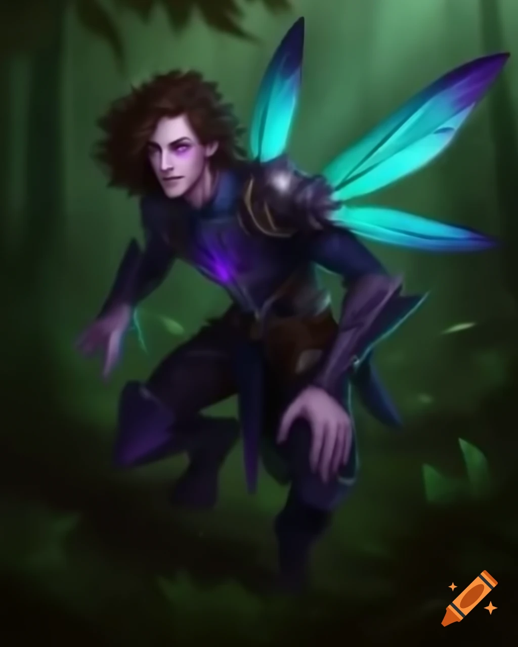 Male Sylph character with dragonfly wings flying in forest, inspired by ...