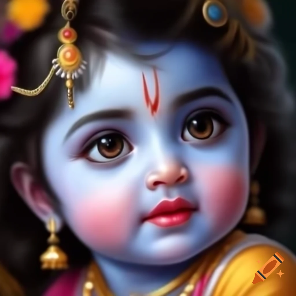 Hyperrealistic portrait of baby radha with soft features and expressive ...