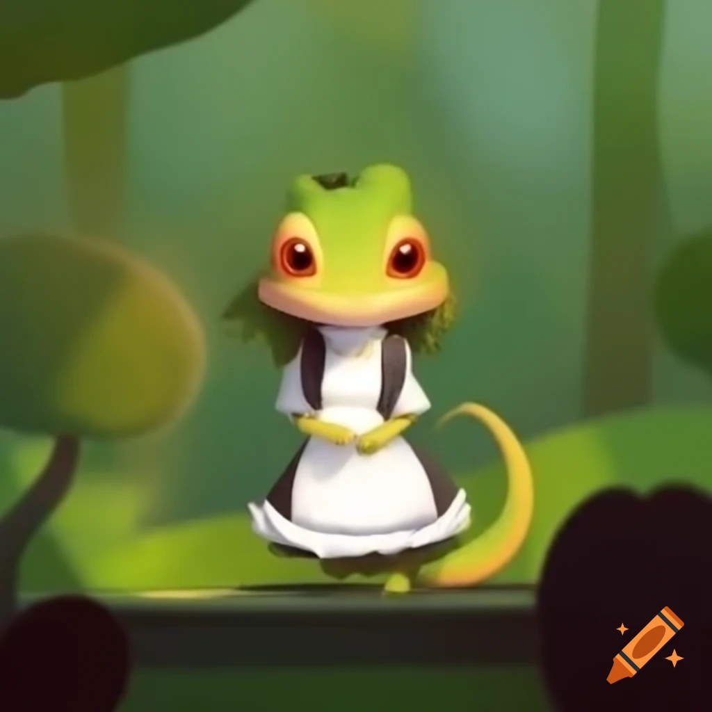 Lizard character dressed as a maid on Craiyon