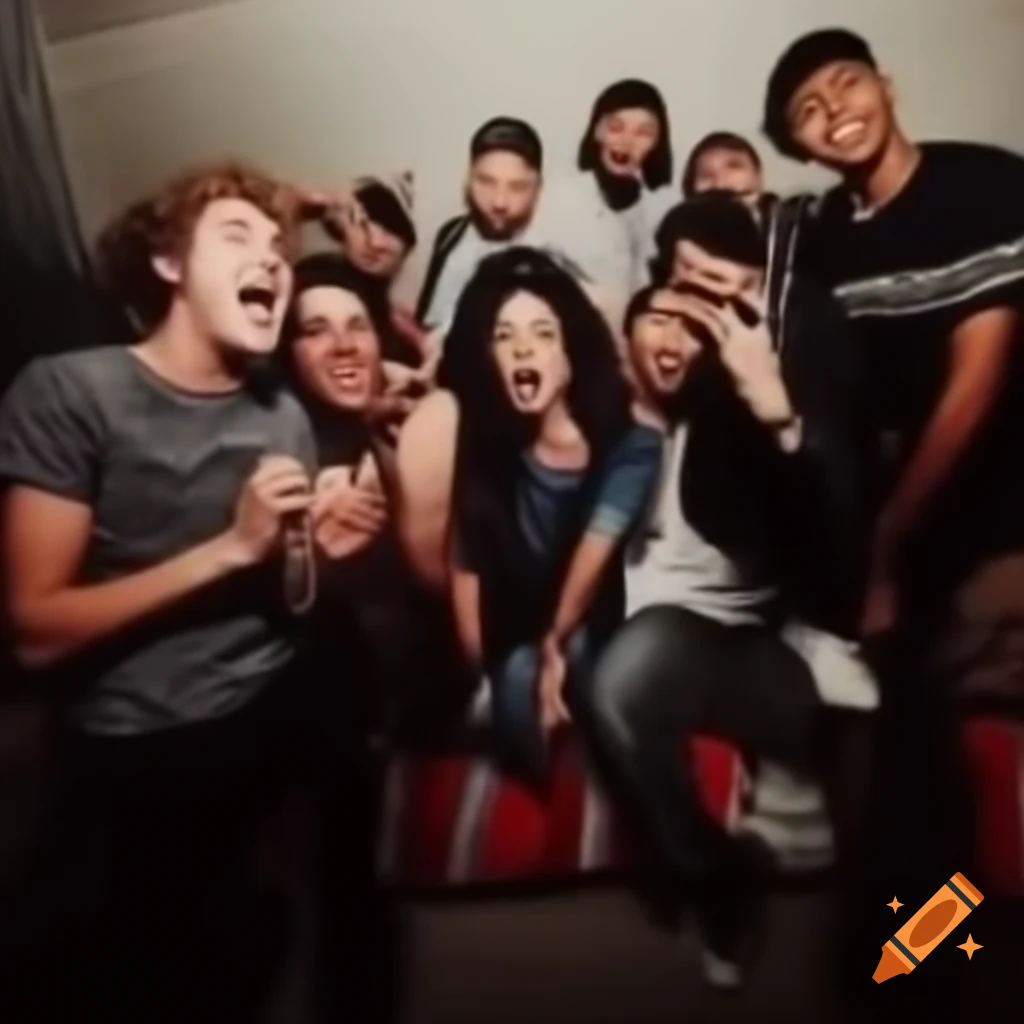 Group of friends singing karaoke together on Craiyon