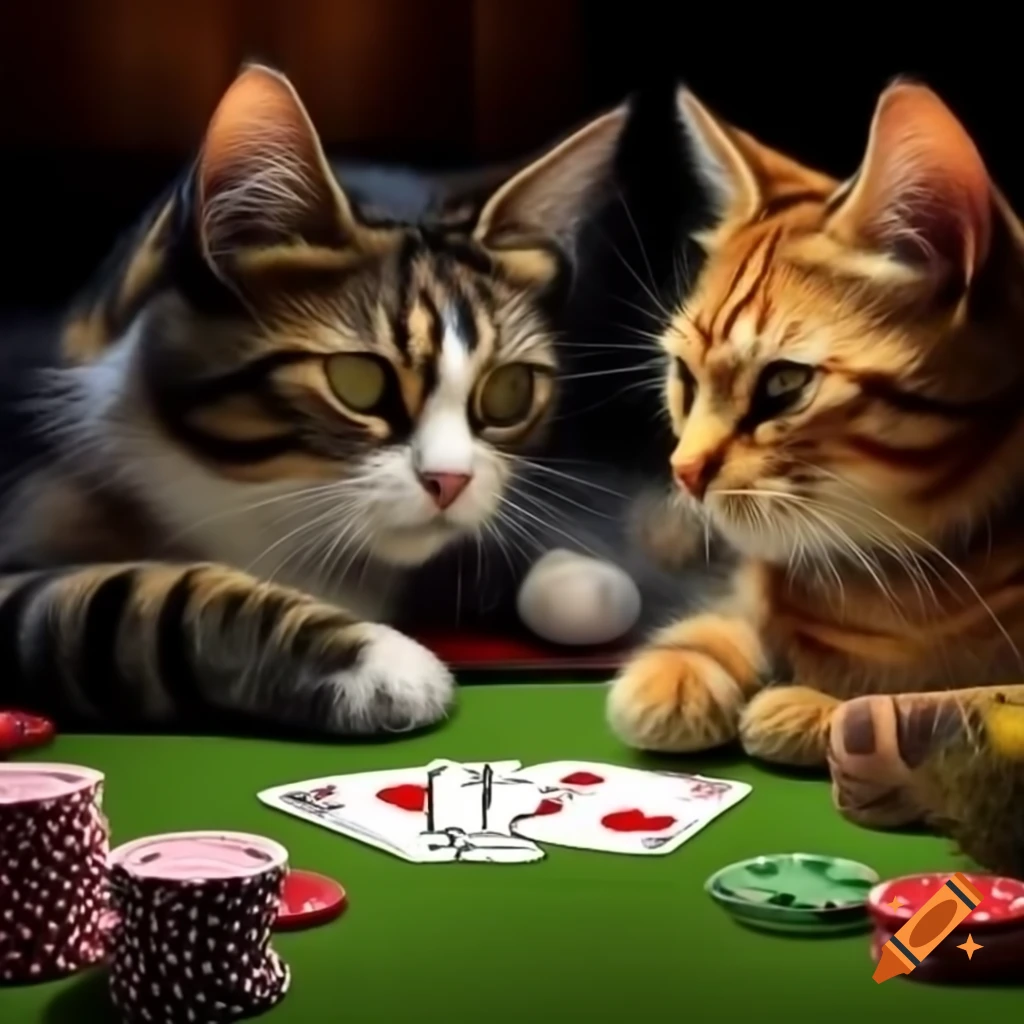Cats playing with poker cards on Craiyon