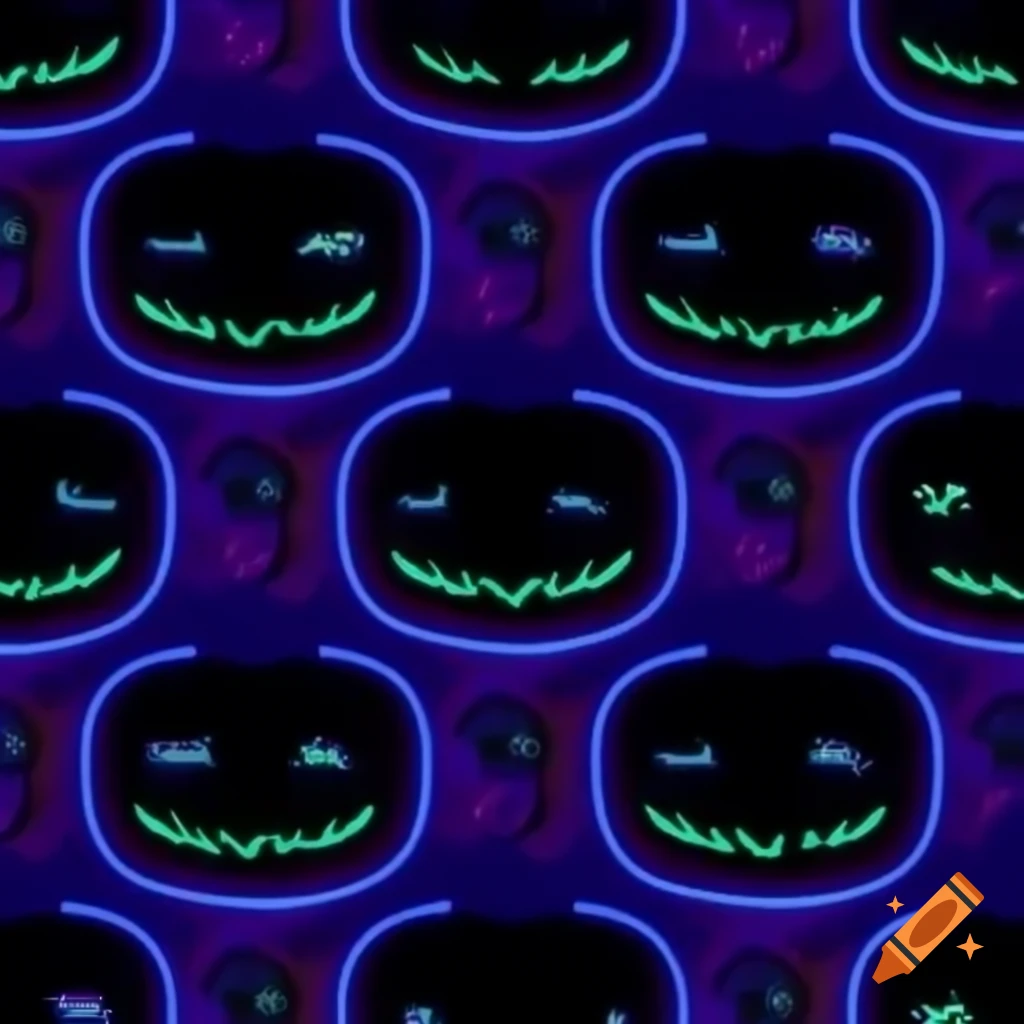 Neon synthwave pattern of jack-o-lanterns with cosmic horror design on ...
