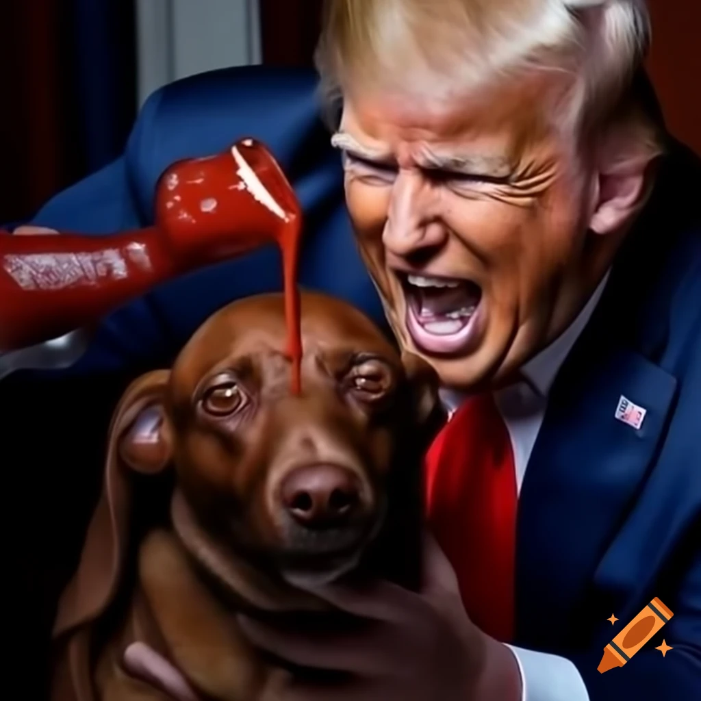 Donald Trump at rural dog show leading a dog on Craiyon